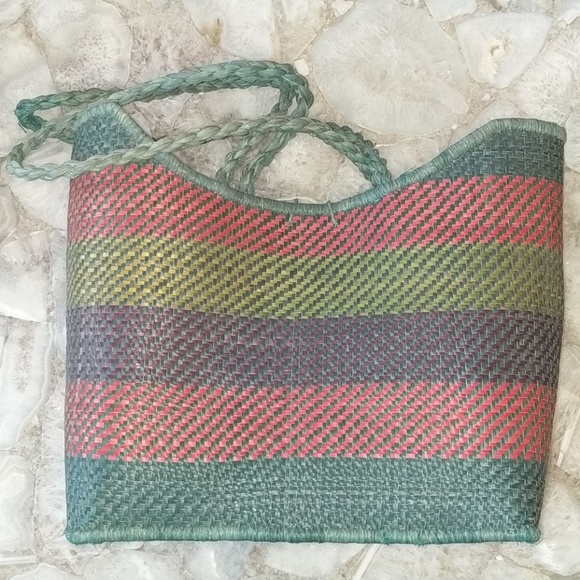 Vintage | Bags | Vintage Colorful Stripe Straw Bag | Poshmark
